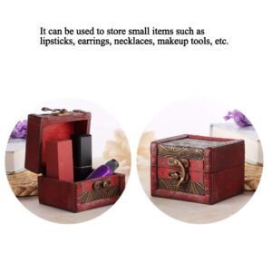 Wood Storage Box Mini Antique Jewelry Box Small Box Chinese Retro Nostalgic Wooden Multifunctional Desktop Storage Box Beautiful and Practical Convenient Storage of Jewelry and Makeup Tools(red)