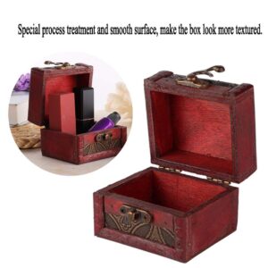 Wood Storage Box Mini Antique Jewelry Box Small Box Chinese Retro Nostalgic Wooden Multifunctional Desktop Storage Box Beautiful and Practical Convenient Storage of Jewelry and Makeup Tools(red)