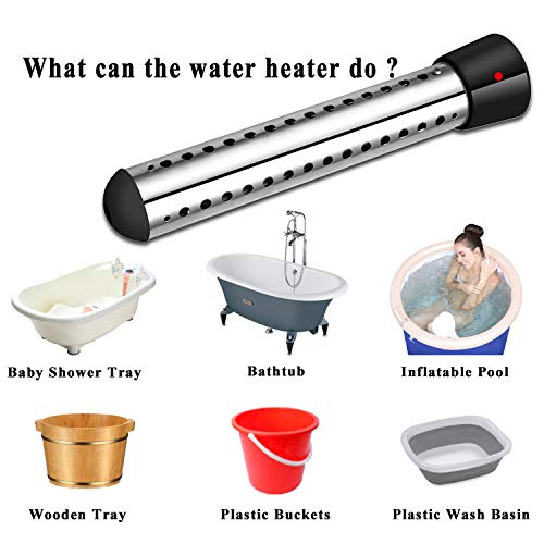 1500W Immersion Water Heater, Smart Submersible Water Heater with Stainless-Steel Guard, Smart Timing, Safe, Portable, Water Heater for Pool Bathtub, Heats 5 Gallons Water in Minutes