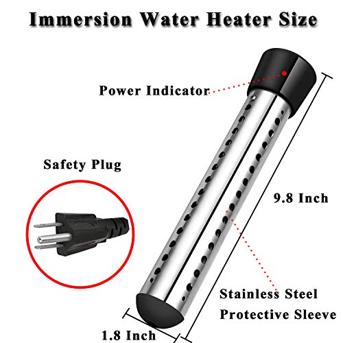 1500W Immersion Water Heater, Smart Submersible Water Heater with Stainless-Steel Guard, Smart Timing, Safe, Portable, Water Heater for Pool Bathtub, Heats 5 Gallons Water in Minutes