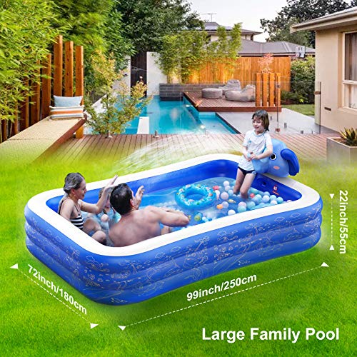 Hamdol Inflatable Swimming Pool, Kiddie Pool with Sprinkler, 99" X 72" X 22" Full-Sized Family Blow up Pool for Kids Toddlers Adults, Lounge Above Ground Pool for Backyard Indoor Outdoor for Age 3+