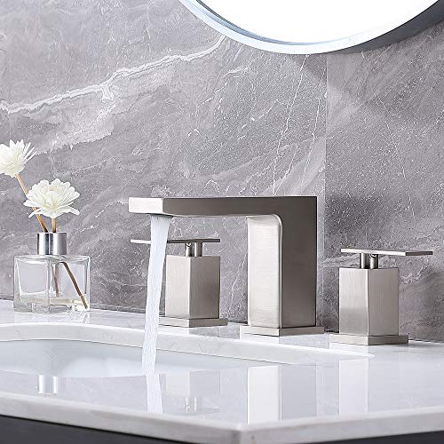 KINGO HOME Widespread 3 Hole 2 Handle Brushed Nickel Bathroom Faucet, Modern Vanity Basin Bathroom Sink Faucet