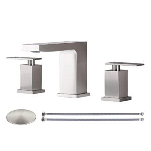 KINGO HOME Widespread 3 Hole 2 Handle Brushed Nickel Bathroom Faucet, Modern Vanity Basin Bathroom Sink Faucet