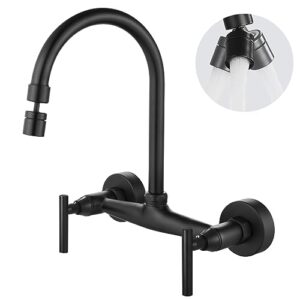 airuida wall mount kitchen sink faucet matte black wall mounted kitchen faucets 8 inch center double handles 360 degree swivel spout restaurant utility laundry commercial mixer tap