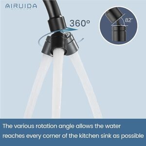 Airuida Wall Mount Kitchen Sink Faucet Matte Black Wall Mounted Kitchen Faucets 8 Inch Center Double Handles 360 Degree Swivel Spout Restaurant Utility Laundry Commercial Mixer Tap