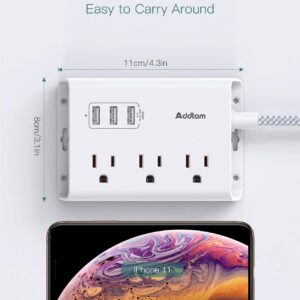 Power Strip Surge Protector, Addtam 6 Outlets and 3 USB Ports 5Ft Long Extension Cord and Power Strip with USB, Addtam ETL Certificate Flat Plug Extension Cord with 3 USB Ports, 3 Outlets