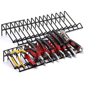 casoman plier organizer rack, 2 pack, pliers cutters organizer, stores spring loaded, black, 15-slot plier rack, keep pliers organized in tool drawer