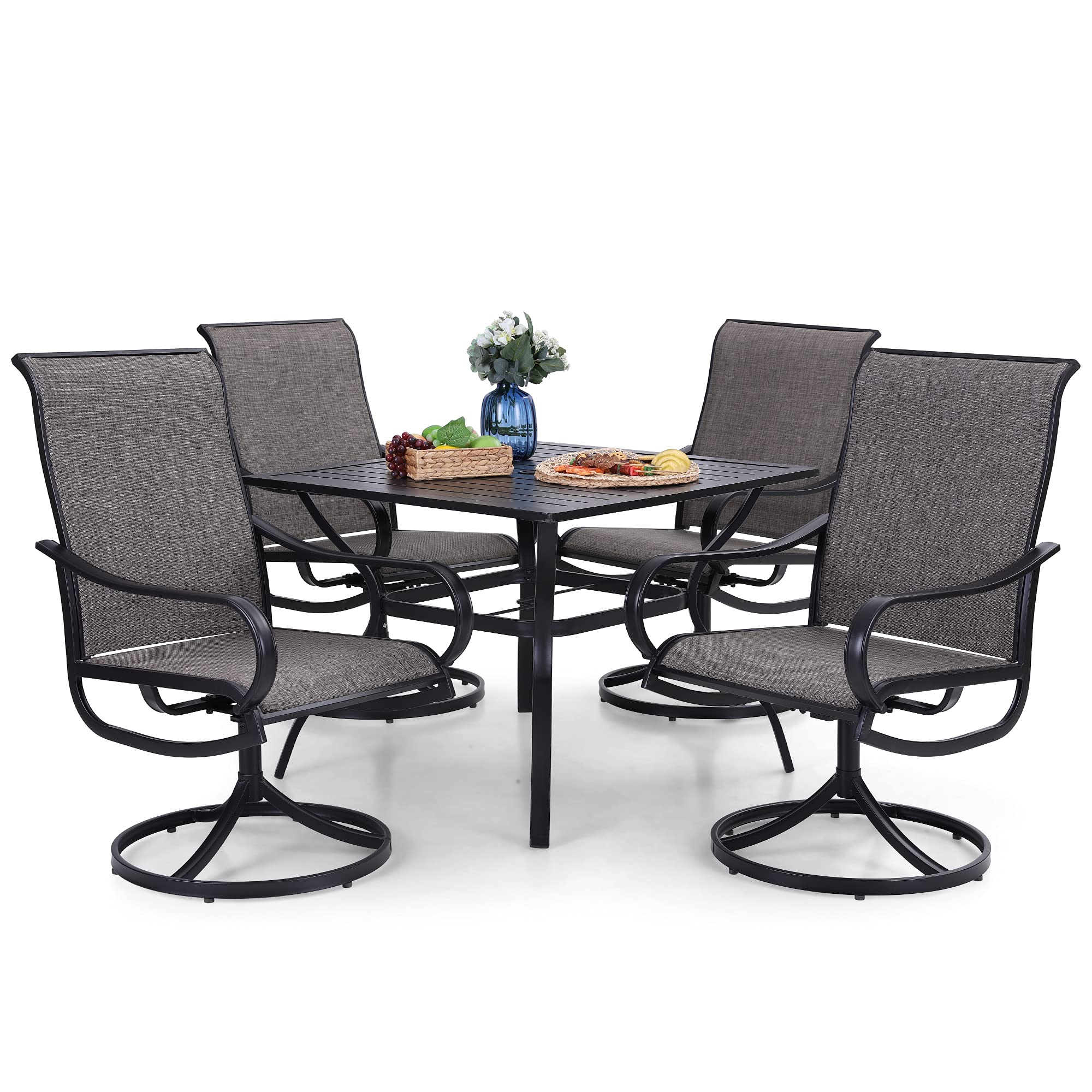 PHI VILLA Outdoor Patio Dining Set for 4, 5 Piece Patio Table Chairs Set Clearance with 4 Swivel Chairs & 1 Metal Table, All Weather Patio Dining Furniture Set for Deck Lawn & Garden