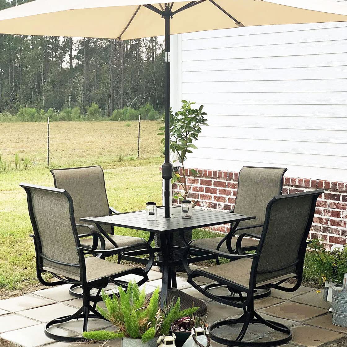 PHI VILLA Outdoor Patio Dining Set for 4, 5 Piece Patio Table Chairs Set Clearance with 4 Swivel Chairs & 1 Metal Table, All Weather Patio Dining Furniture Set for Deck Lawn & Garden