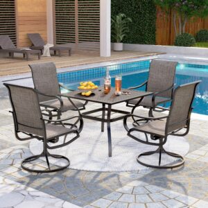 PHI VILLA Outdoor Patio Dining Set for 4, 5 Piece Patio Table Chairs Set Clearance with 4 Swivel Chairs & 1 Metal Table, All Weather Patio Dining Furniture Set for Deck Lawn & Garden