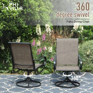 PHI VILLA Outdoor Patio Dining Set for 4, 5 Piece Patio Table Chairs Set Clearance with 4 Swivel Chairs & 1 Metal Table, All Weather Patio Dining Furniture Set for Deck Lawn & Garden