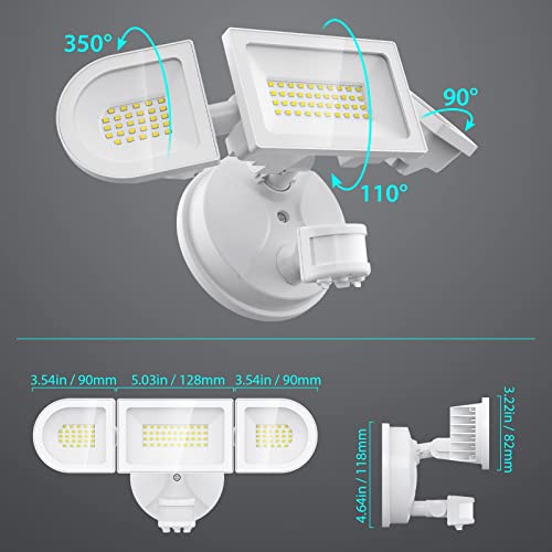 iMaihom 50W Motion Sensor Light Outdoor,4600LM Bright LED Security Lights Motion Sensor,6500K LED Flood Lights Outdoor,3 Head Adjustable IP65 Security Lights Motion Detection Outdoor for Yard (White)