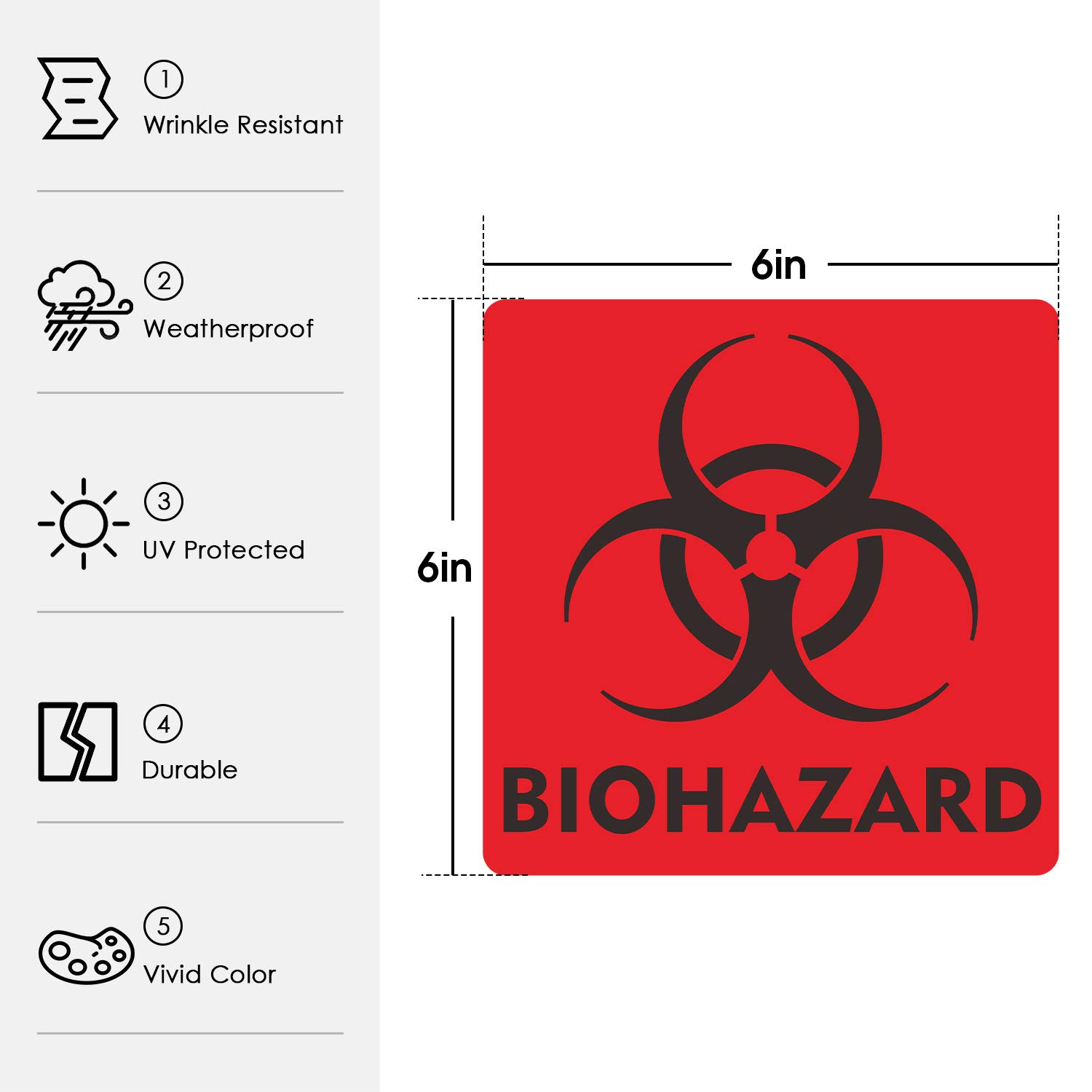 (12 Pack) Biohazard Stickers Sign, 6x6 Inches Waterproof Biohazard Warning Label，6 Mil Vinyl Self Adhesive Durable Decal Stickers Use for Labs, Hospitals and Industrial