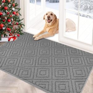 foneyi indoor door mat, front back door mats 24"x36" rubber backing non slip rug, absorbent resist dirt entrance doormat inside floor mats for entryway, machine washable low-profile doormats, grey