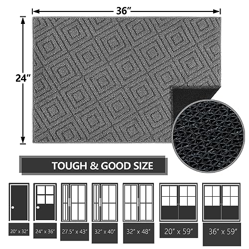 FONEYI Indoor Door Mat, Front Back Door Mats 24"x36" Rubber Backing Non Slip Rug, Absorbent Resist Dirt Entrance Doormat Inside Floor Mats for Entryway, Machine Washable Low-Profile Doormats, Grey