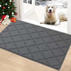 timo indoor doormat, front door mat 20"x32" absorbent rubber backing non slip door mats, machine washable resist dirt low profile rugs for entryway, front door rugs indoor for muddy wet shoes, grey