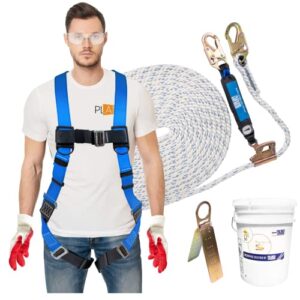 ateret bucket of roof harness safety kit, 50 ft. vertical lifeline assembly, reusable anchor, 4 gallons bucket, safety harness fall protection kit