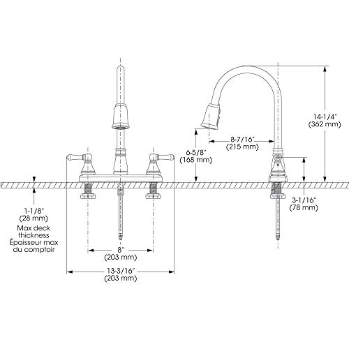 Belanger EBE78WBN2 Non-Metallic Two-Handle Pull-Down Sprayer Kitchen Faucet, Brushed Nickel