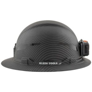 Klein Tools 60346 Hard Hat, Non-Vented Full Brim, Class E, Premium KARBN Pattern, Rechargeable Lamp, Padded Sweat-Wicking Sweatband, Top Pad Large