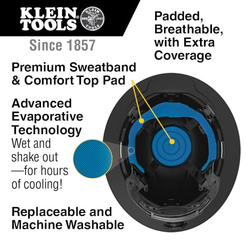 Klein Tools 60346 Hard Hat, Non-Vented Full Brim, Class E, Premium KARBN Pattern, Rechargeable Lamp, Padded Sweat-Wicking Sweatband, Top Pad Large