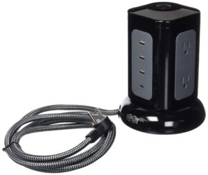 tripp lite surge protector tower 6-outlet 3x usb-a 1x usb c 8ft cord black (tlp606uctower)