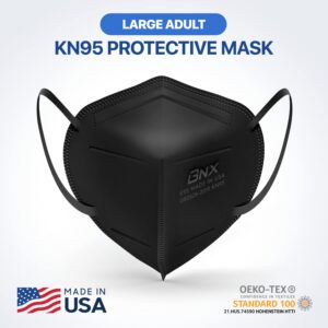 BNX KN95 Face Mask Made in USA (20-Pack), FDA Registered KN95 Mask Disposable Particulate Protective Mask, GB2626-2019, Protection Against Dust, Pollen and Haze (Earloop) (Model: E95) Black