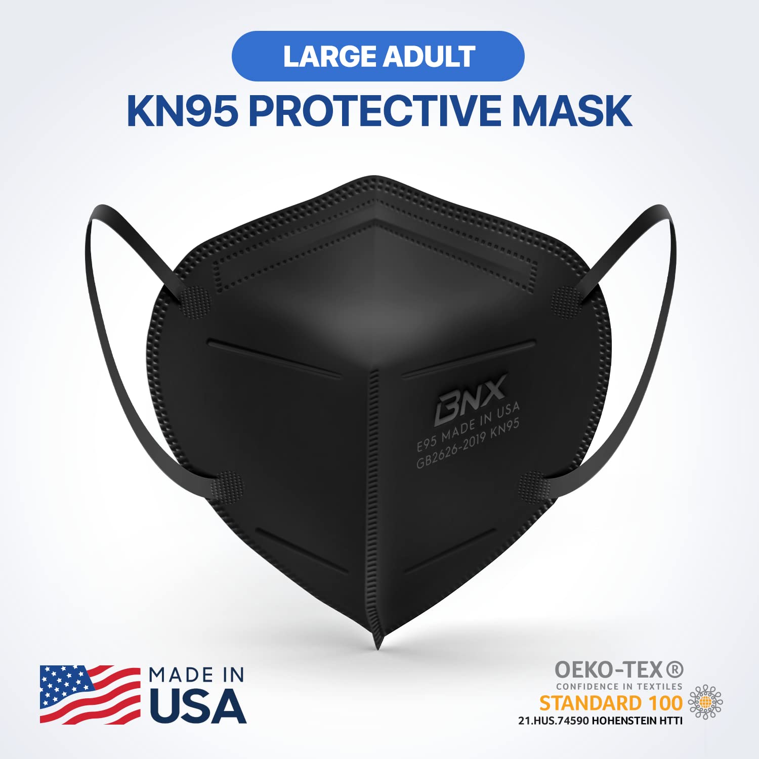 BNX KN95 Face Mask Made in USA (20-Pack), FDA Registered KN95 Mask Disposable Particulate Protective Mask, GB2626-2019, Protection Against Dust, Pollen and Haze (Earloop) (Model: E95) Black