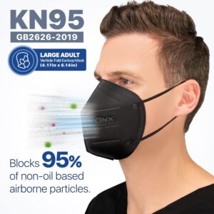 BNX KN95 Face Mask Made in USA (20-Pack), FDA Registered KN95 Mask Disposable Particulate Protective Mask, GB2626-2019, Protection Against Dust, Pollen and Haze (Earloop) (Model: E95) Black