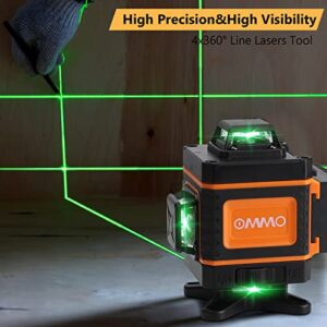 OMMO Laser Level, 16 Lines Green Self Leveling Tool, 160ft Green Beam Laser Level for Construction, Two 360° Vertical and Two 360° Horizontal Lines with Wall Bracket&Remote Controller