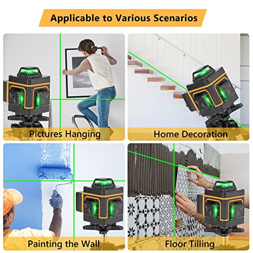 OMMO Laser Level, 16 Lines Green Self Leveling Tool, 160ft Green Beam Laser Level for Construction, Two 360° Vertical and Two 360° Horizontal Lines with Wall Bracket&Remote Controller