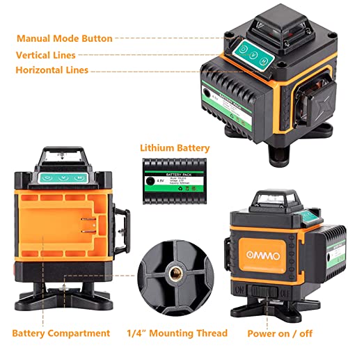 OMMO Laser Level, 16 Lines Green Self Leveling Tool, 160ft Green Beam Laser Level for Construction, Two 360° Vertical and Two 360° Horizontal Lines with Wall Bracket&Remote Controller