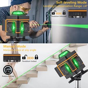 OMMO Laser Level, 16 Lines Green Self Leveling Tool, 160ft Green Beam Laser Level for Construction, Two 360° Vertical and Two 360° Horizontal Lines with Wall Bracket&Remote Controller