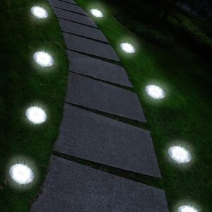 UFOND 8 Pack Solar Ground Lights, Outdoor Waterproof Solar Garden Lights Decor, Disk Solar Deck Lights, Landscape Lighting for Patio Pathway Yard,Outdoor Lights (Cold White)