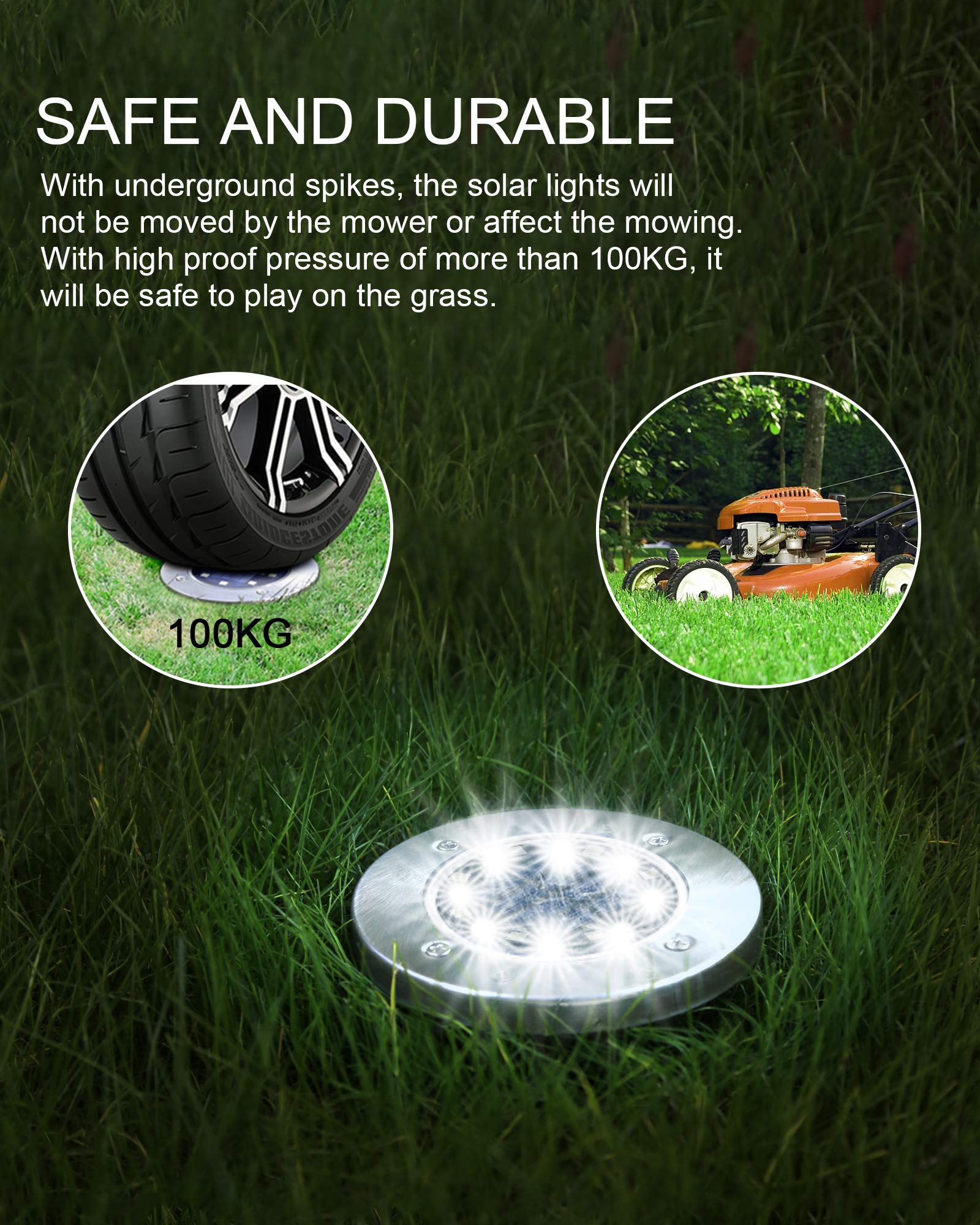 UFOND 8 Pack Solar Ground Lights, Outdoor Waterproof Solar Garden Lights Decor, Disk Solar Deck Lights, Landscape Lighting for Patio Pathway Yard,Outdoor Lights (Cold White)