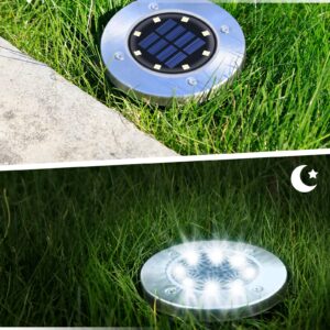 UFOND 8 Pack Solar Ground Lights, Outdoor Waterproof Solar Garden Lights Decor, Disk Solar Deck Lights, Landscape Lighting for Patio Pathway Yard,Outdoor Lights (Cold White)