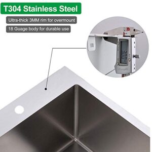 VALISY 15x20 Inch Bar Sink Drop In Kitchen Sink Topmount Stainless Steel Small Workstation Kitchen Bar Sink，Single Bowl Kitchen Sink for Laundry Wet Bar Prep RV Office Outdoor Yard