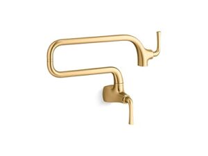 kohler 22066-2mb graze wall-mount pot filler, pot filler faucet, pot fillers wall mount, vibrant brushed moderne brass