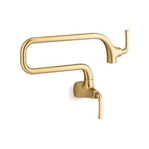 KOHLER 22066-2MB Graze Wall-Mount Pot Filler, Pot Filler Faucet, Pot Fillers Wall Mount, Vibrant Brushed Moderne Brass