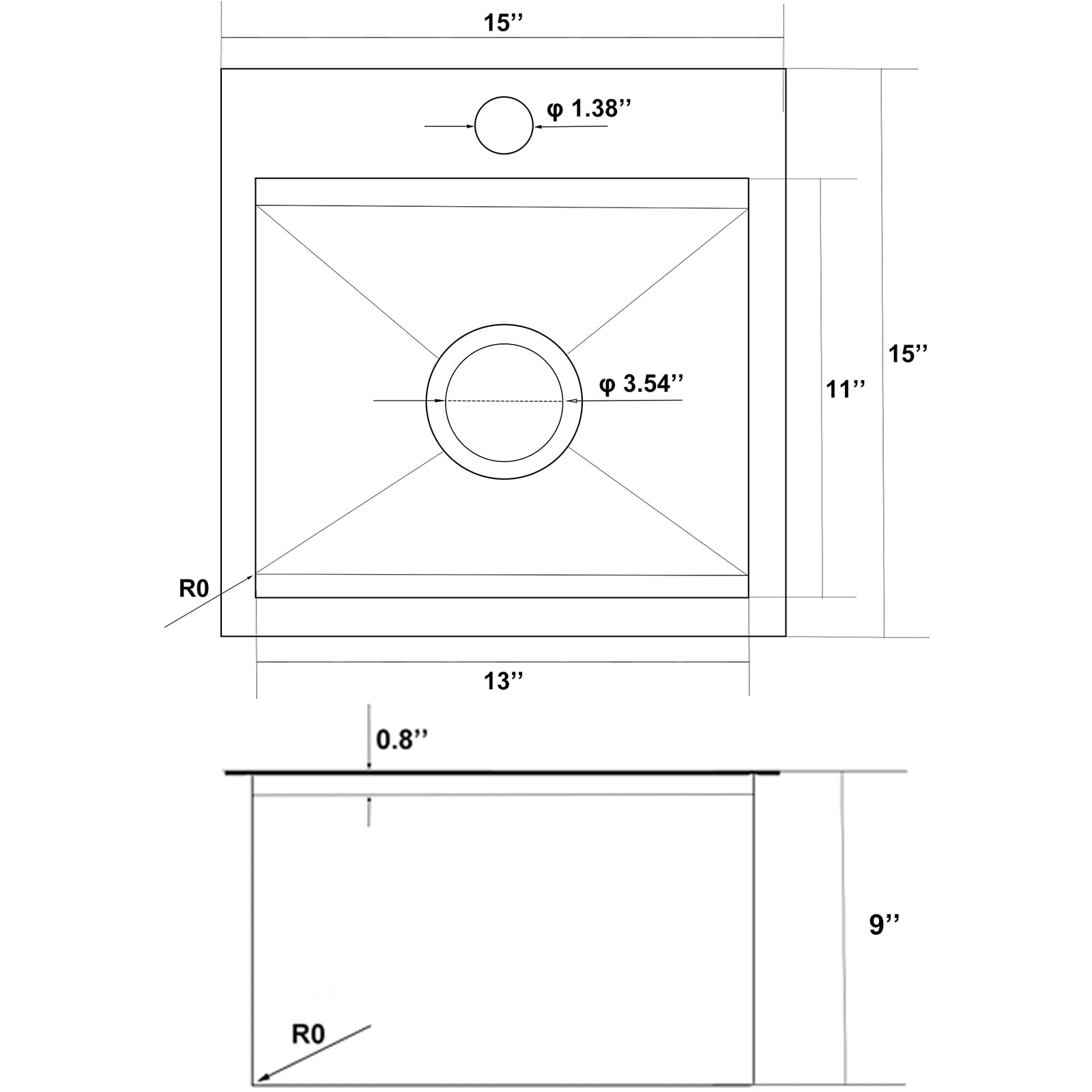 Bar Sink Drop In-VALISY 15x15 Inch Kitchen Sink Stainless Steel Square Small Topmount Workstation Kitchen Bar Sink，Single Bowl Kitchen Sink for Office Laundry Wet Bar Prep RV Outdoor Yard