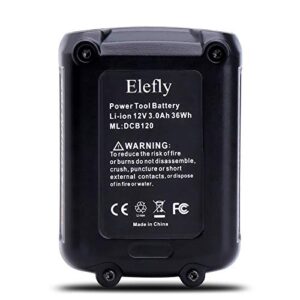 ELEFLY 2 Pack 12V 3.0Ah Lithium Battery Replacement for Dewalt 12V Battery DCB120 DCB124 DCB126, Compatible with Dewalt 12V Drill Tool Battery DCB121 DCB122 DCB123 DCB127