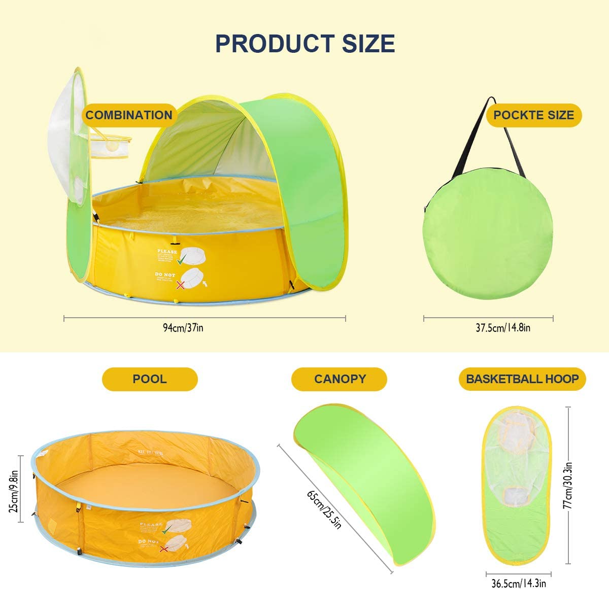 FBSPORT Ball Pit Tent for Kids, Baby Beach Tent Paddling Pool, Baby Play Pool Tent, 50+ UPF Protection Sun Shade with Basketball Hoop- Balls Not Included