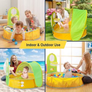 FBSPORT Ball Pit Tent for Kids, Baby Beach Tent Paddling Pool, Baby Play Pool Tent, 50+ UPF Protection Sun Shade with Basketball Hoop- Balls Not Included