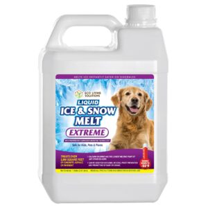 liquid ice & snow melt extreme | eco living solutions - liquid ice melt & liquid deicer | pet safe ice melt | ice melt safe for concrete | liquid calcium chloride ice & snow melt (1 gallon)