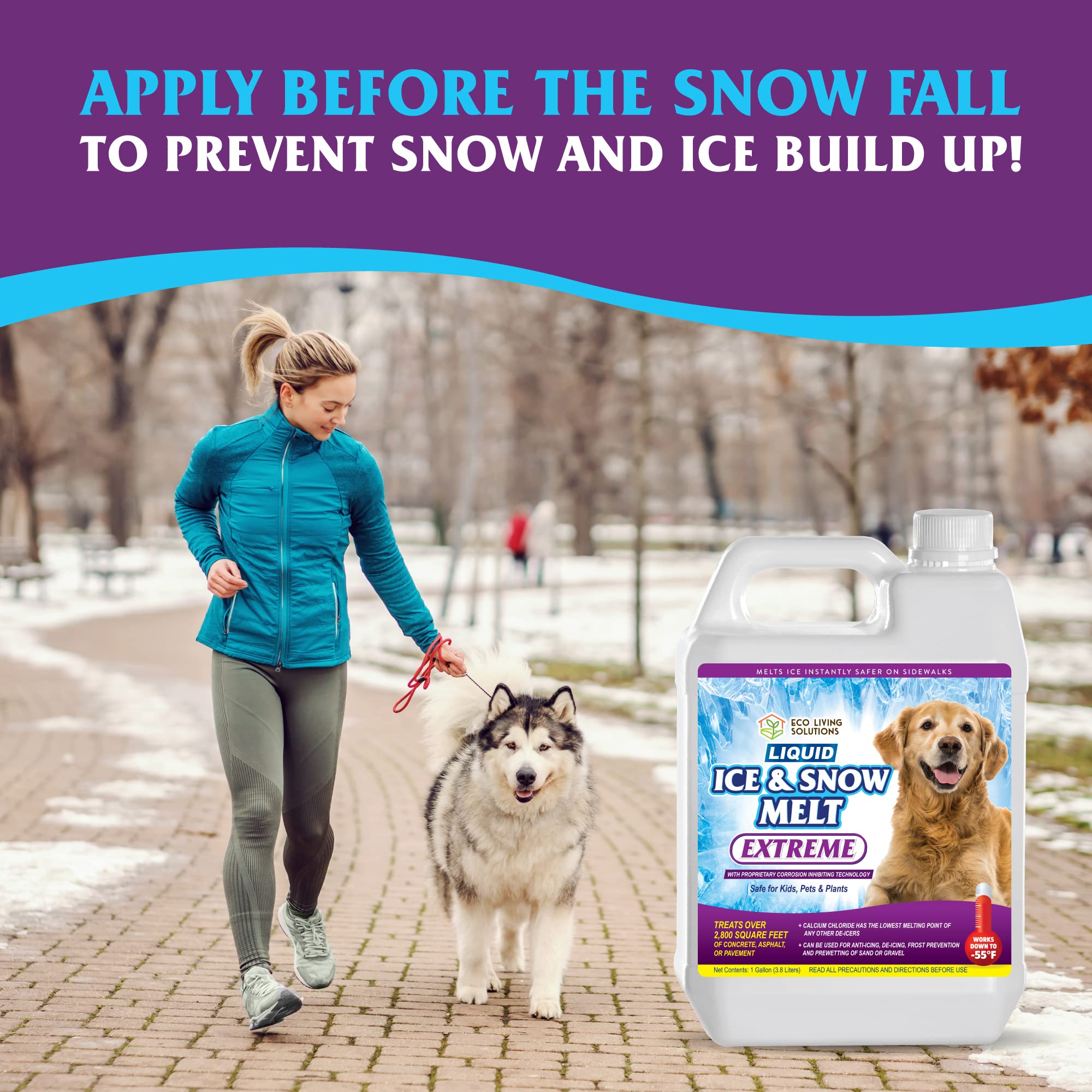 Liquid Ice & Snow Melt Extreme | Eco Living Solutions - Liquid Ice Melt & Liquid Deicer | Pet Safe Ice Melt | Ice Melt Safe for Concrete | Liquid Calcium Chloride Ice & Snow Melt (1 Gallon)