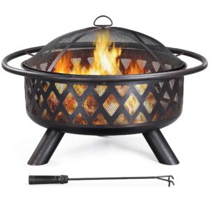 yaheetech fire pit 36in outdoor wood burning fire pits wood large fire bowl for outside bbq bonfire patio with mesh spark screen, poker and rain cover