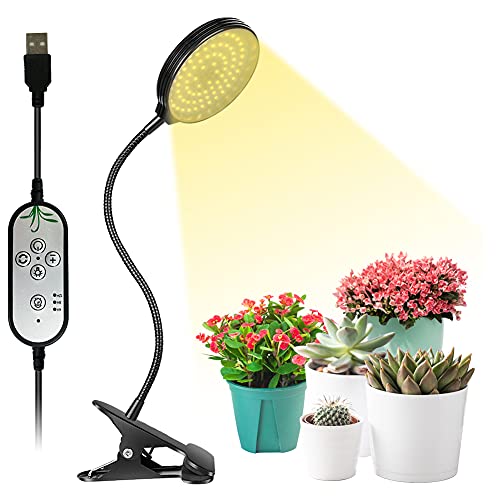 Grow Light 15W Sunlike Full Spectrum LED Plant Grow Lights with Timer Auto On/Off 4/8/12H Waterproof Grow Lamp for Indoor Plants, 5 Dimmable Levels, Adjustable Gooseneck