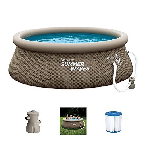 Summer Waves 8 Foot x 30 Inch Quick Set Above Ground Inflatable Outdoor Swimming Pool with Filter Pump, Replacement Cartridge, and Repair Patch