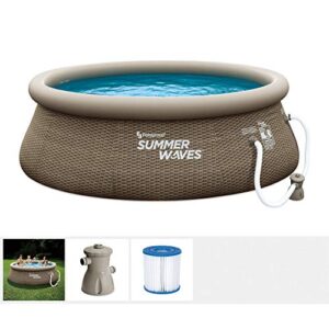 summer waves 8 foot x 30 inch quick set above ground inflatable outdoor swimming pool with filter pump, replacement cartridge, and repair patch