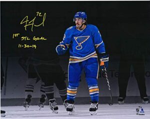 justin faulk st. louis blues autographed 16" x 20" goal celebration spotlight photograph with "1st stl goal 11/30/19" inscription - limited edition of 19 - autographed nhl photos