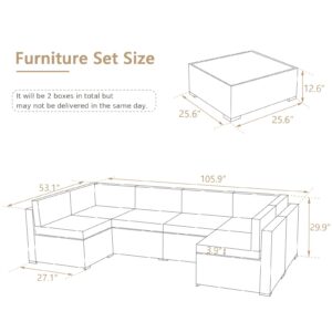 U-MAX Outdoor Sectional Furniture Chair Set with Cushions and Coffee Table,Patio PE Rattan Wicker Sofa, 7 Piece